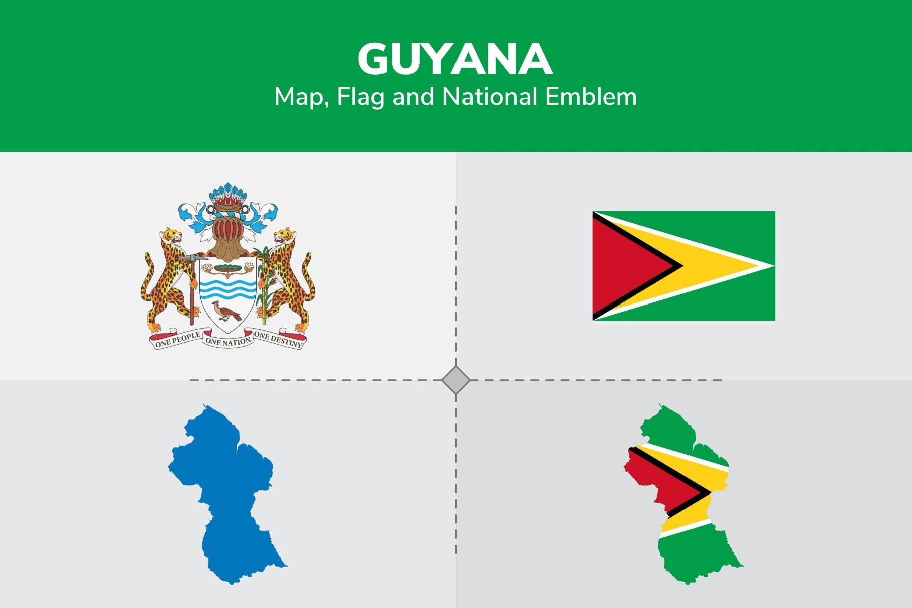Guyana Map, Flag and National Emblem (1101456) | Illustrations | Design ...