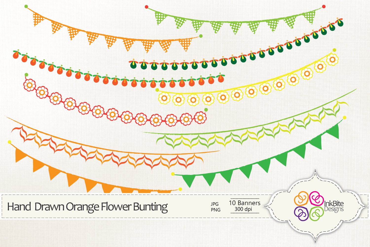 Hand Drawn Orange Flowers Bunting Banners (102567) | Decorations ...