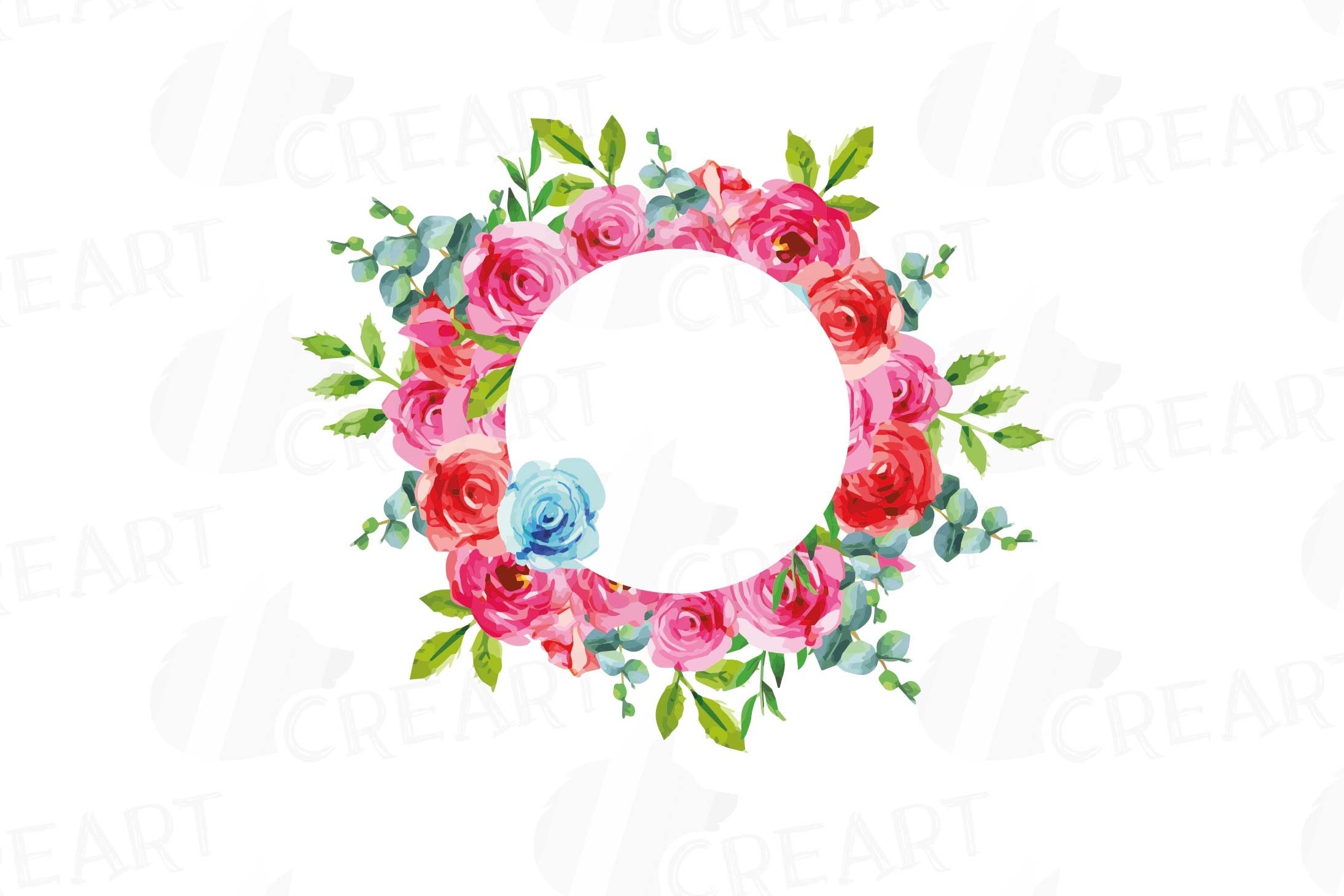 Boho pink and blue floral frames watercolor clip art pack (151827 ...