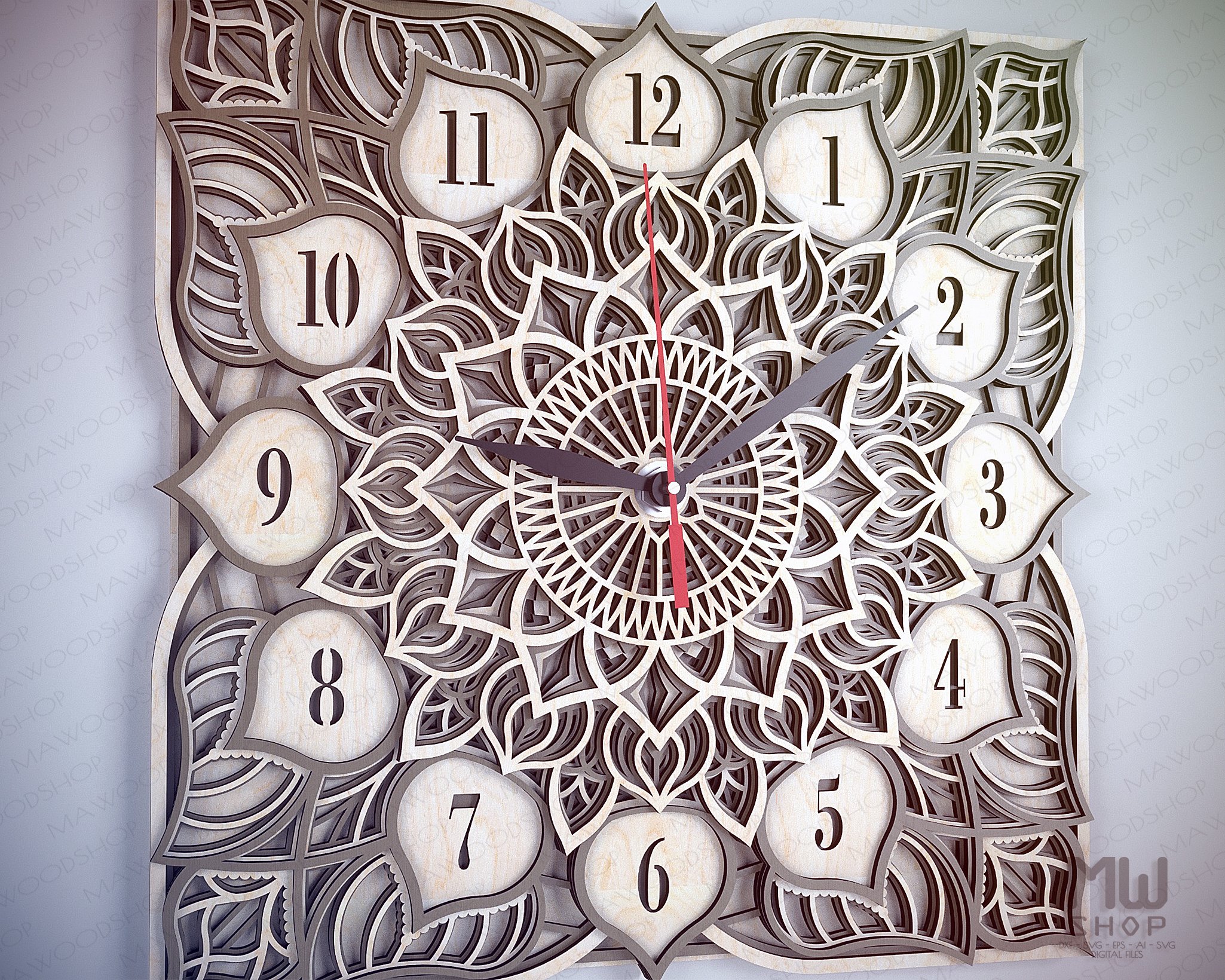 C15 - Wall Clock for Laser cut, Mandala Clock DXF pattern (1033207 ...