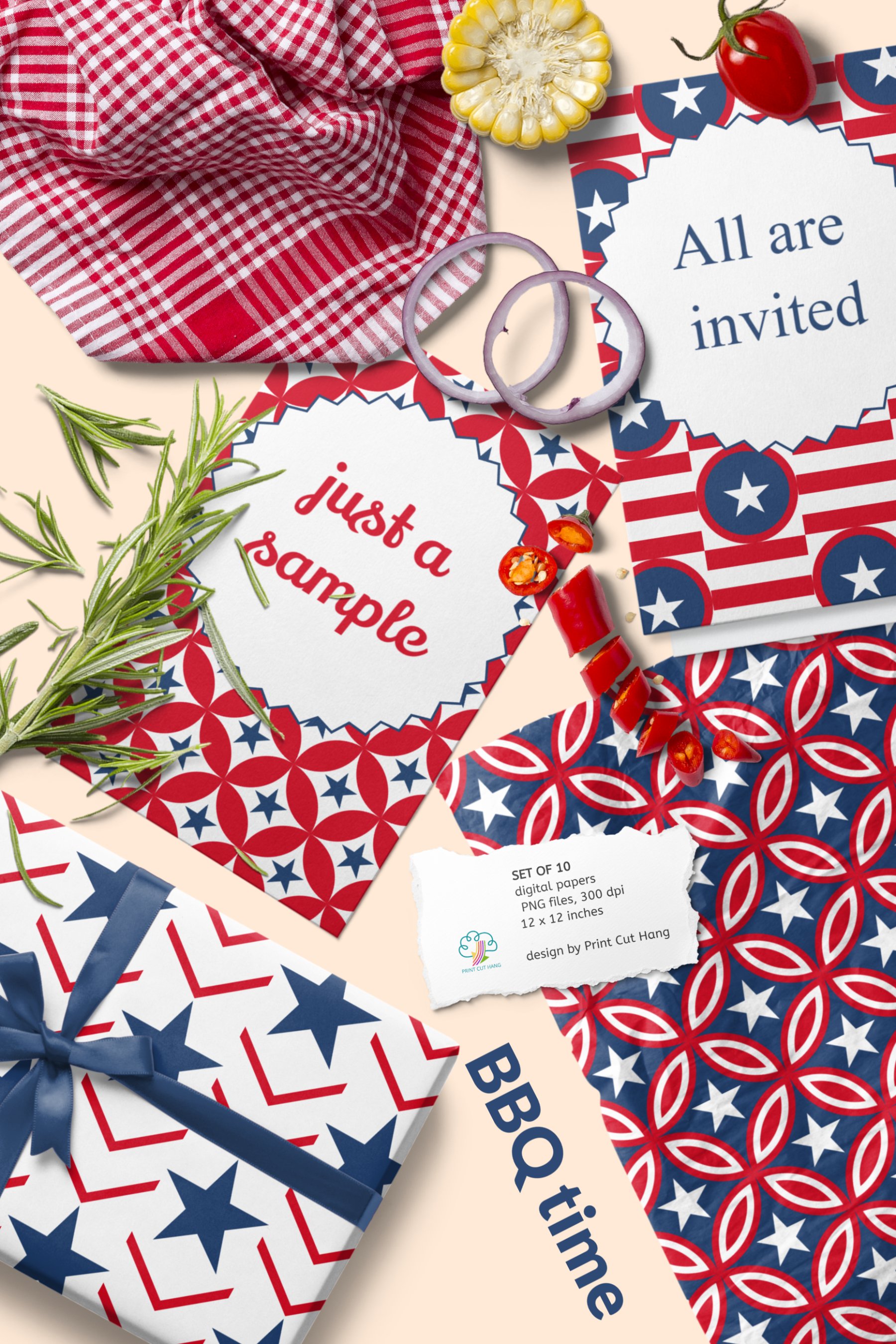 Digital Scrapbooking Papers Red Blue White Patriotic Pattern