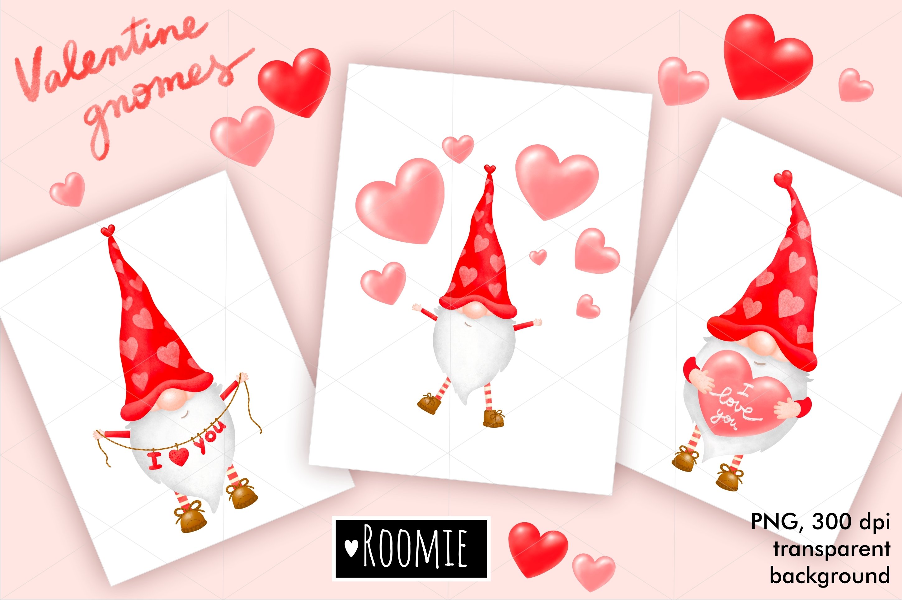 Valentine gnomes PNG Watercolor Clipart, I love you, Hearts (1080506 ...