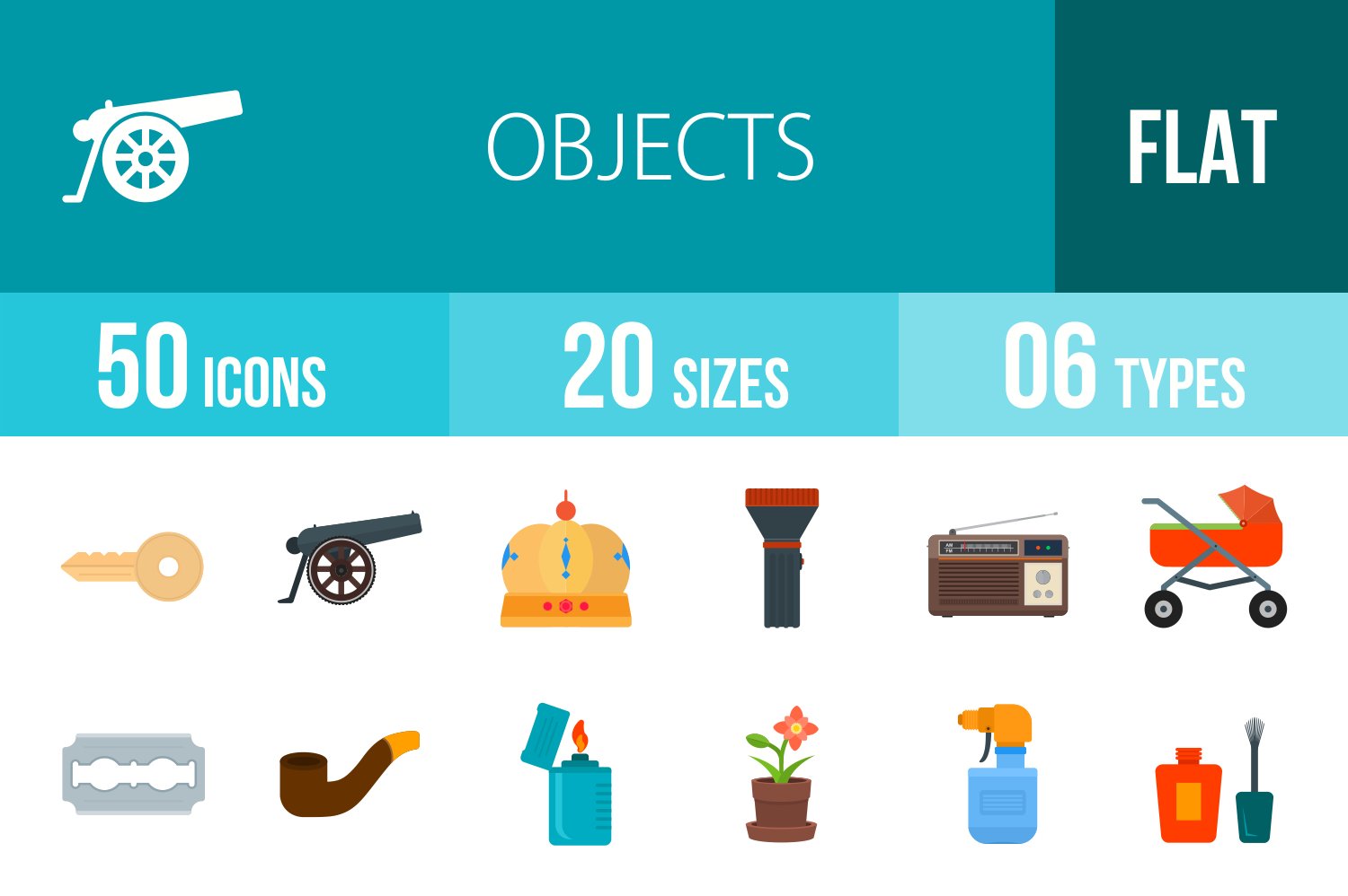 50 Objects Flat Multicolor Icons (45653) | Icons | Design Bundles