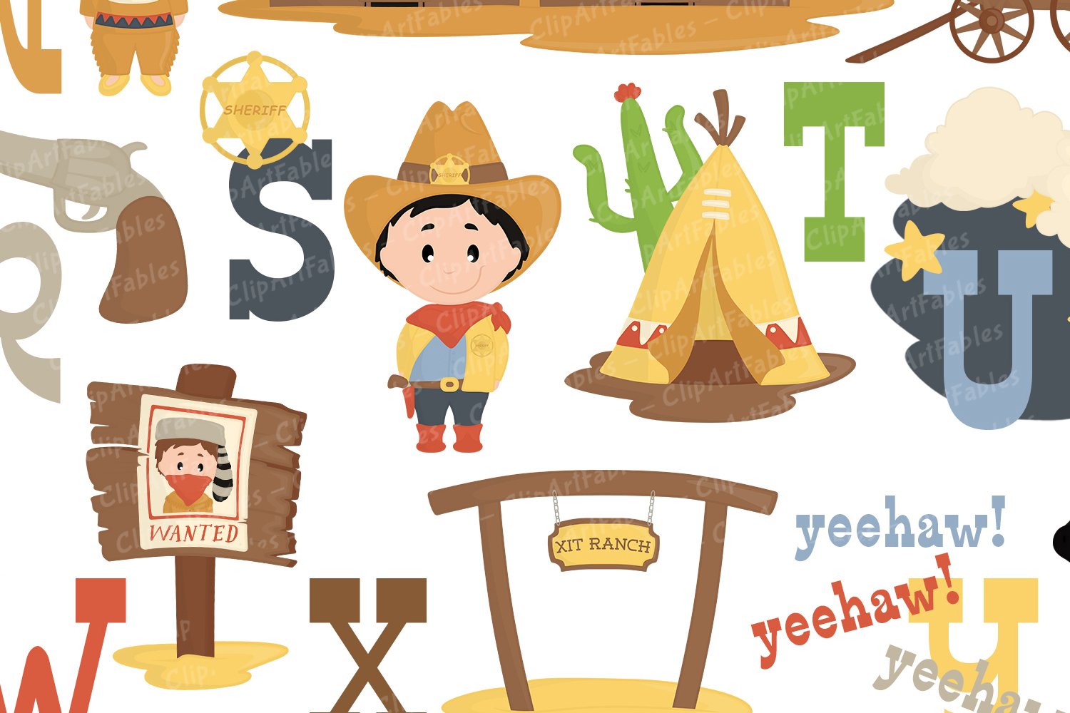 Cute english WESTERN alphabet, Cowboy ABC - Wall decor (416640 ...