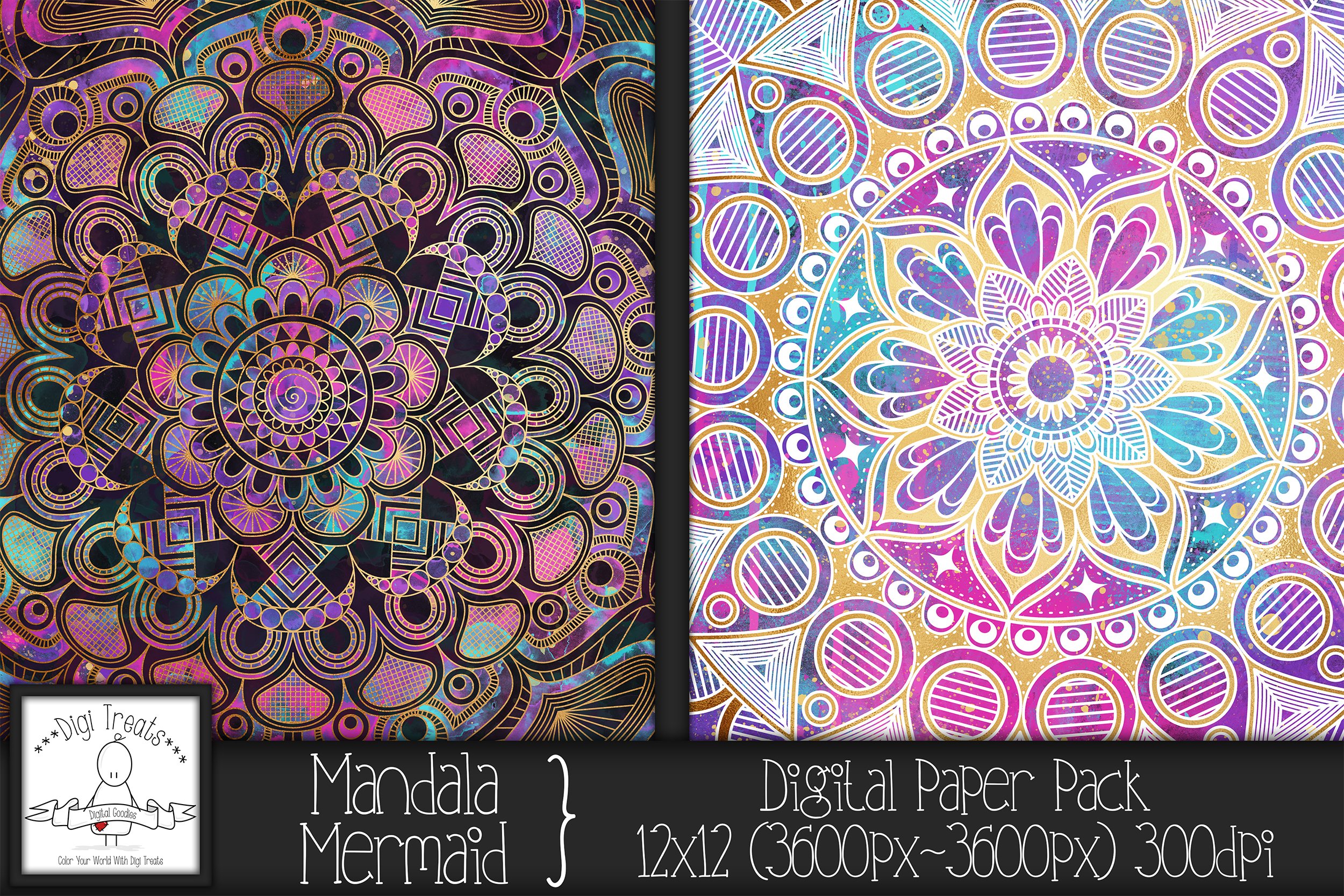 Mandala Mermaid 12x12 Digital Paper Pack (499911) | Elements | Design ...