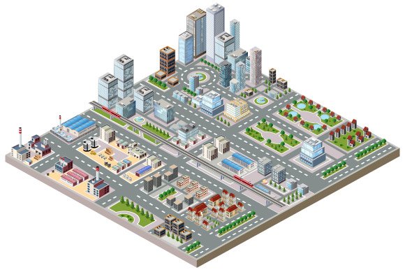 Big isometric city (62354) | Illustrations | Design Bundles