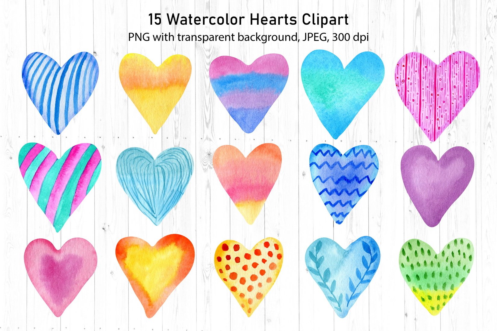 15 Watercolor Hearts - Valentine's Day Clipart PNG, JPEG (1147226 ...