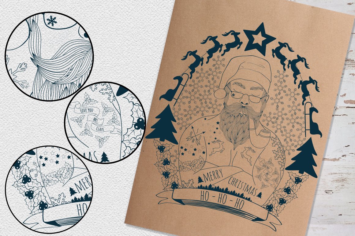 Tattooed Santa Claus (36388) | Illustrations | Design Bundles