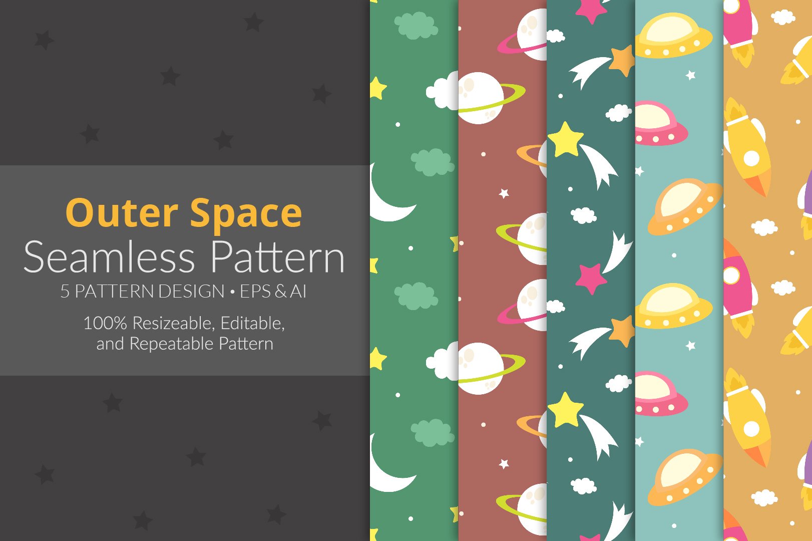 Outer Space Seamless Pattern Pack (1354373) | Patterns | Design Bundles