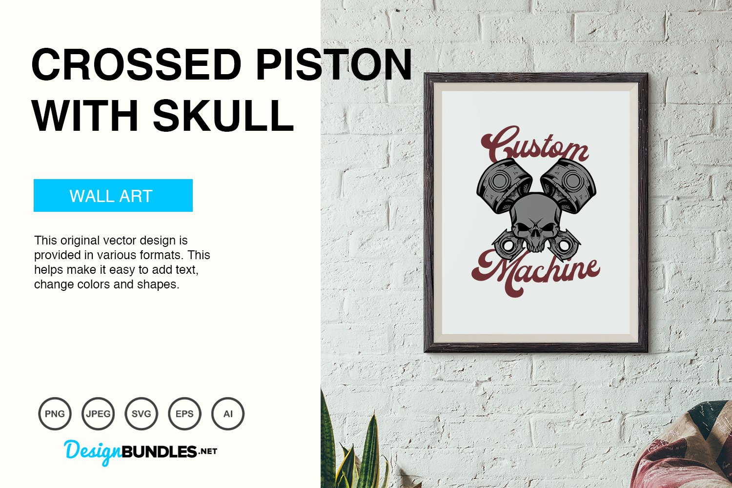Crossed Piston With Skull Vector Illustration