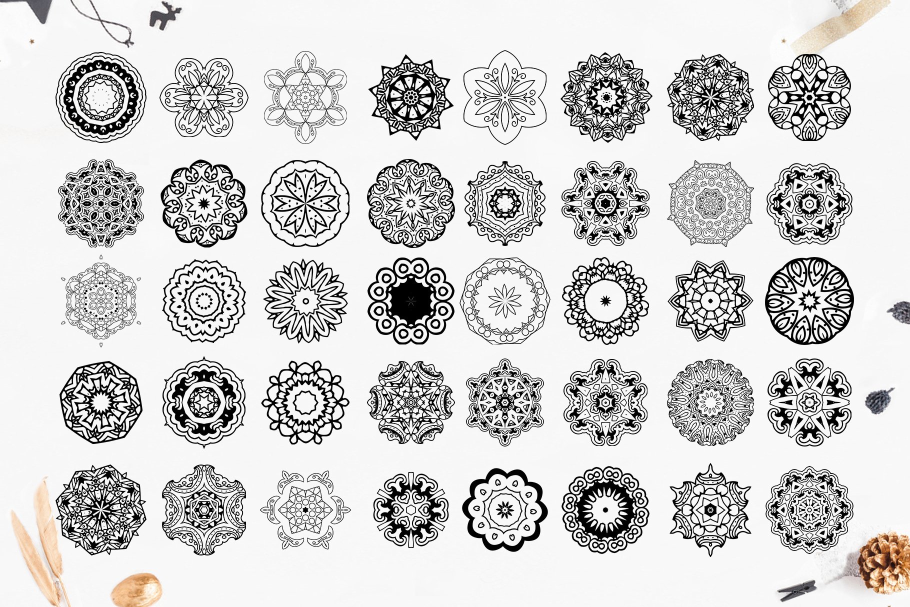 280 Ethnic MANDALAS square and round (104121) | Illustrations | Design ...