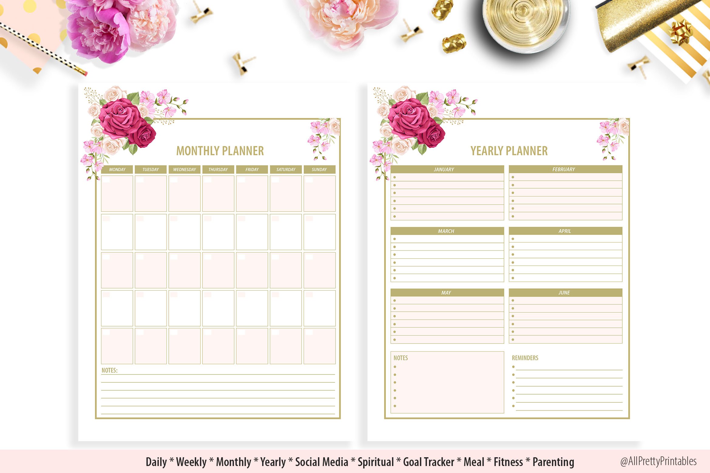 Beautiful Floral Daily Weekly Monthly Yearly Planner Bundle (1137071 ...