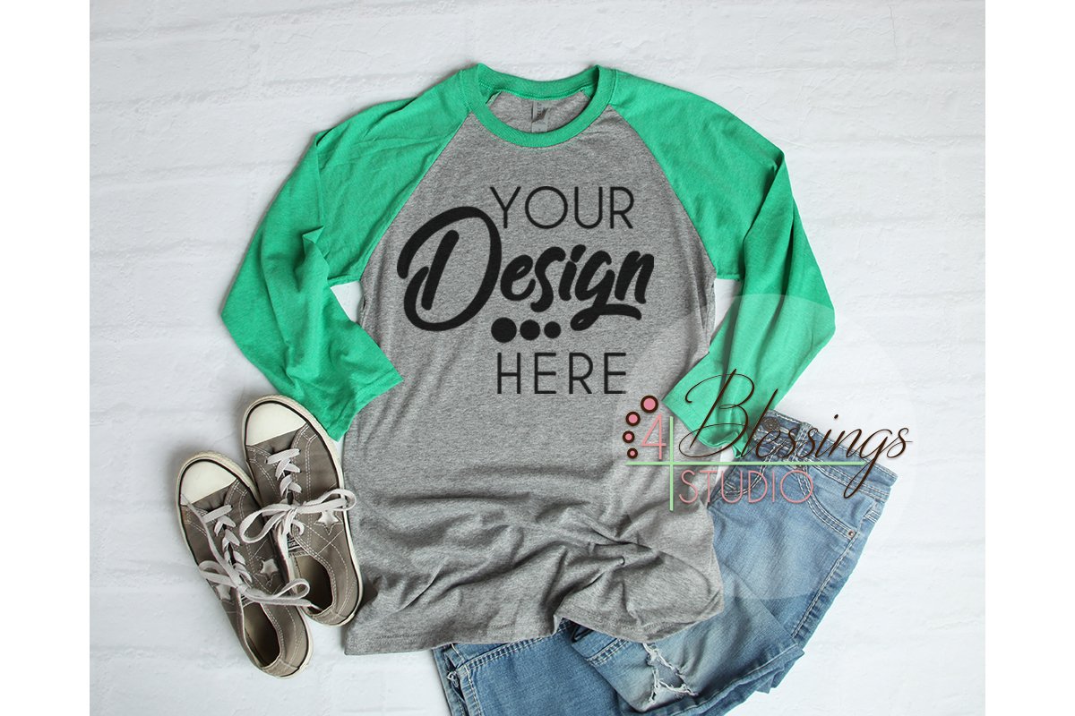 Raglan Shirt Mockup - Baseball TShirt Gray and Green Raglan (145903 ...