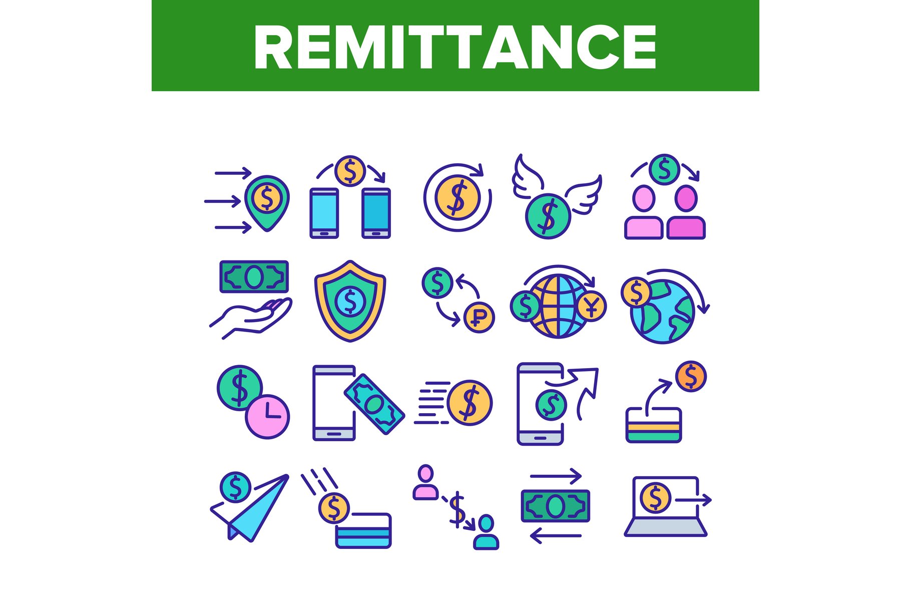 Remittance Finance Collection Icons Set Vector (579887) | Illustrations ...