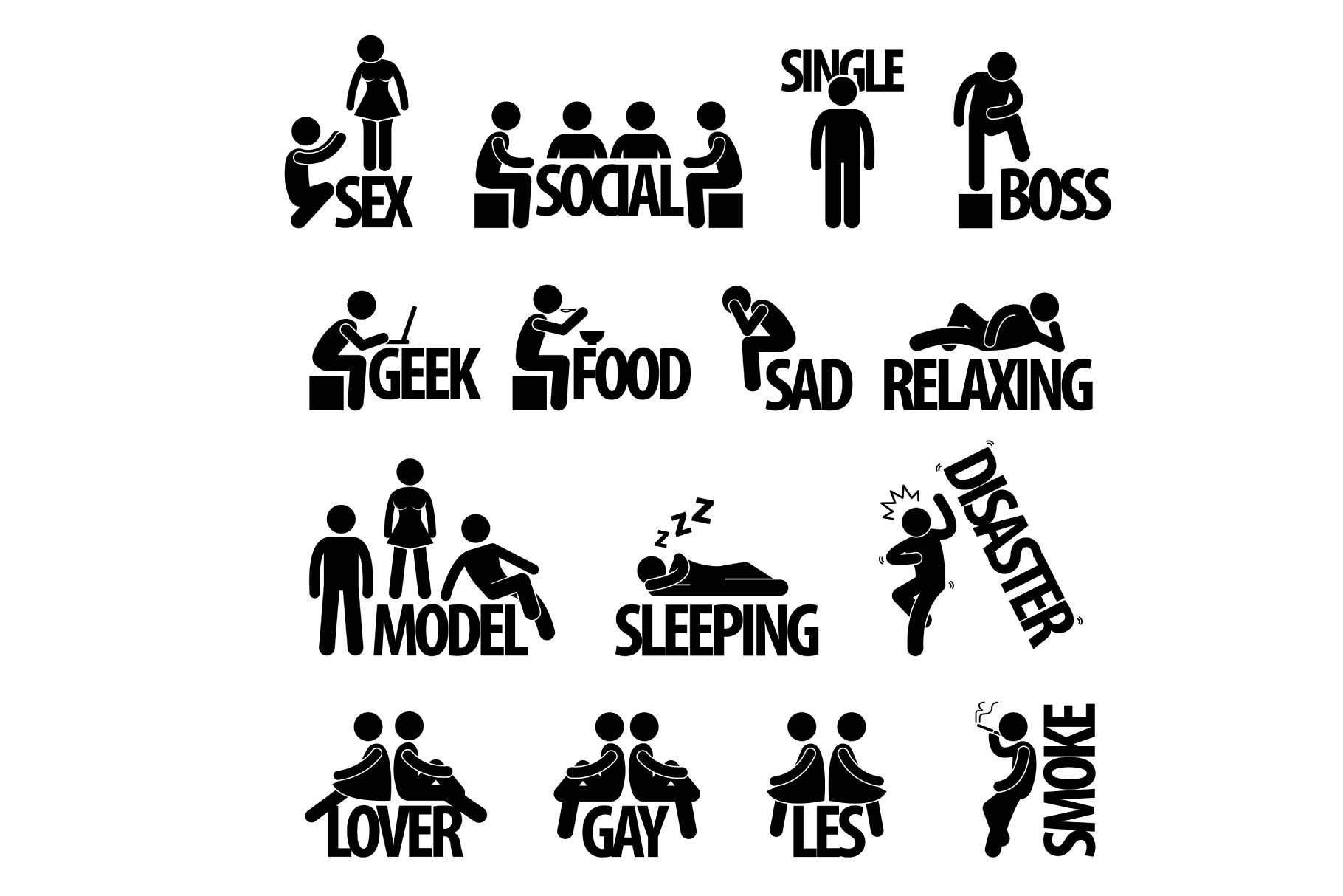 Lover Food Model Social Group Text Wording Stick Figures