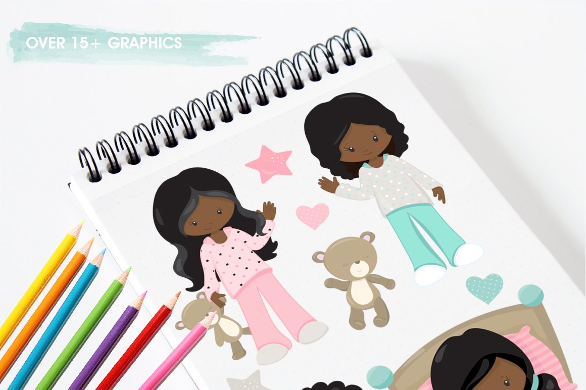 African American Kids bedtime graphics - vectors