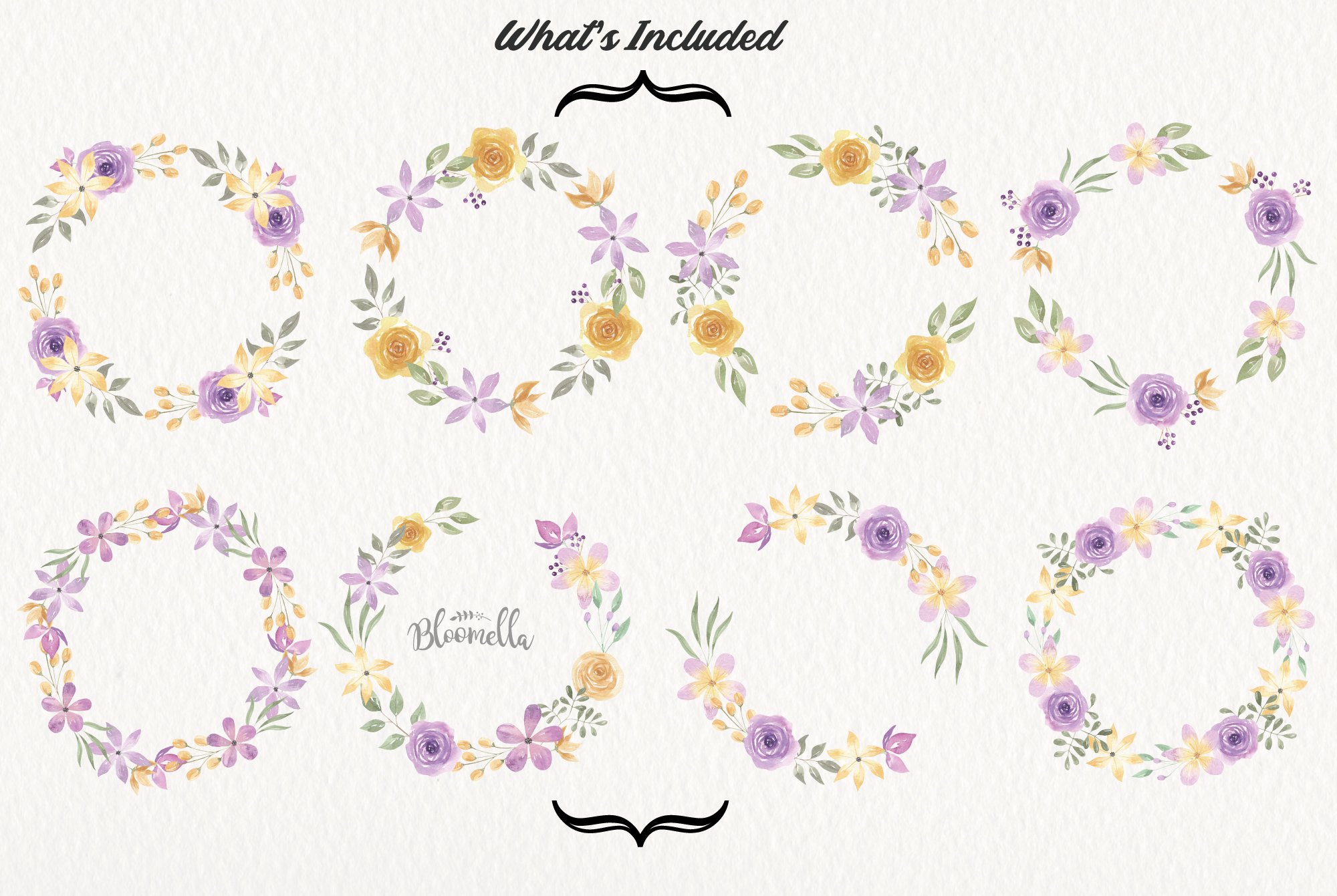 Lilac Lemon Wreaths Watercolor Floral Border Flowers Summer (1161298 ...