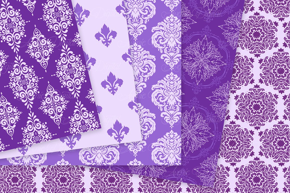28 Purple Damask Patterns - Seamless Digital Papers Bundle (42891 ...