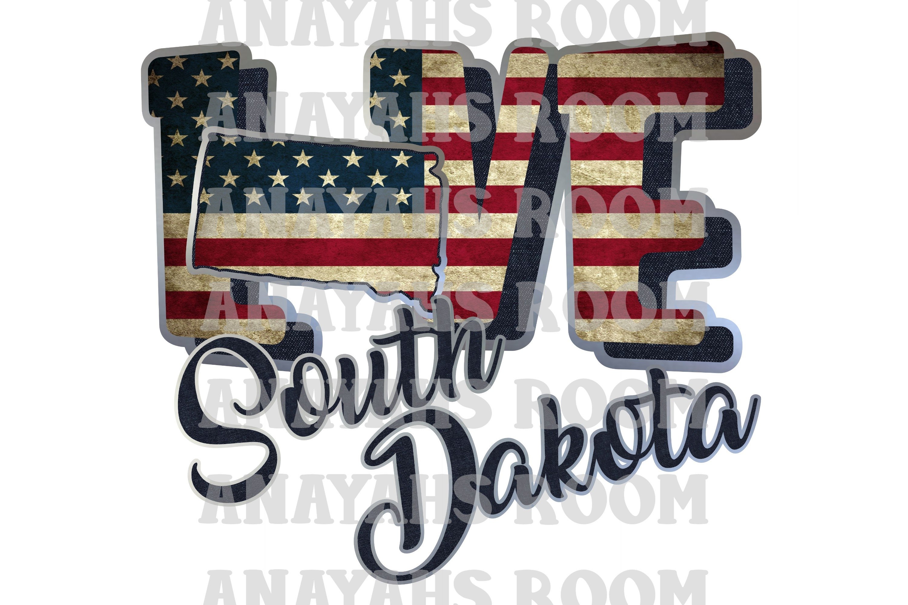 Sublimation|South Dakota Love State Map with flag (269625 ...