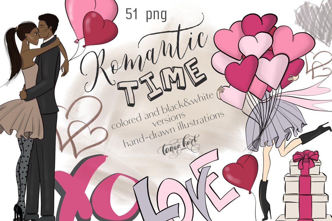 Romantic Time Graphic Design Watercolor Kit (48743) | Illustrations ...