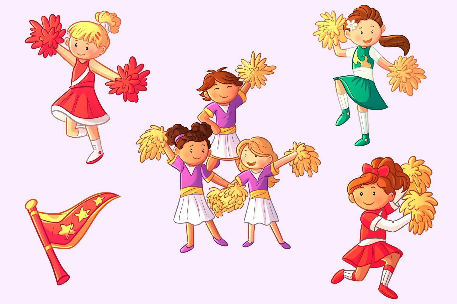 Cheerleader Kids Clip Art Collection (561881) | Illustrations | Design ...
