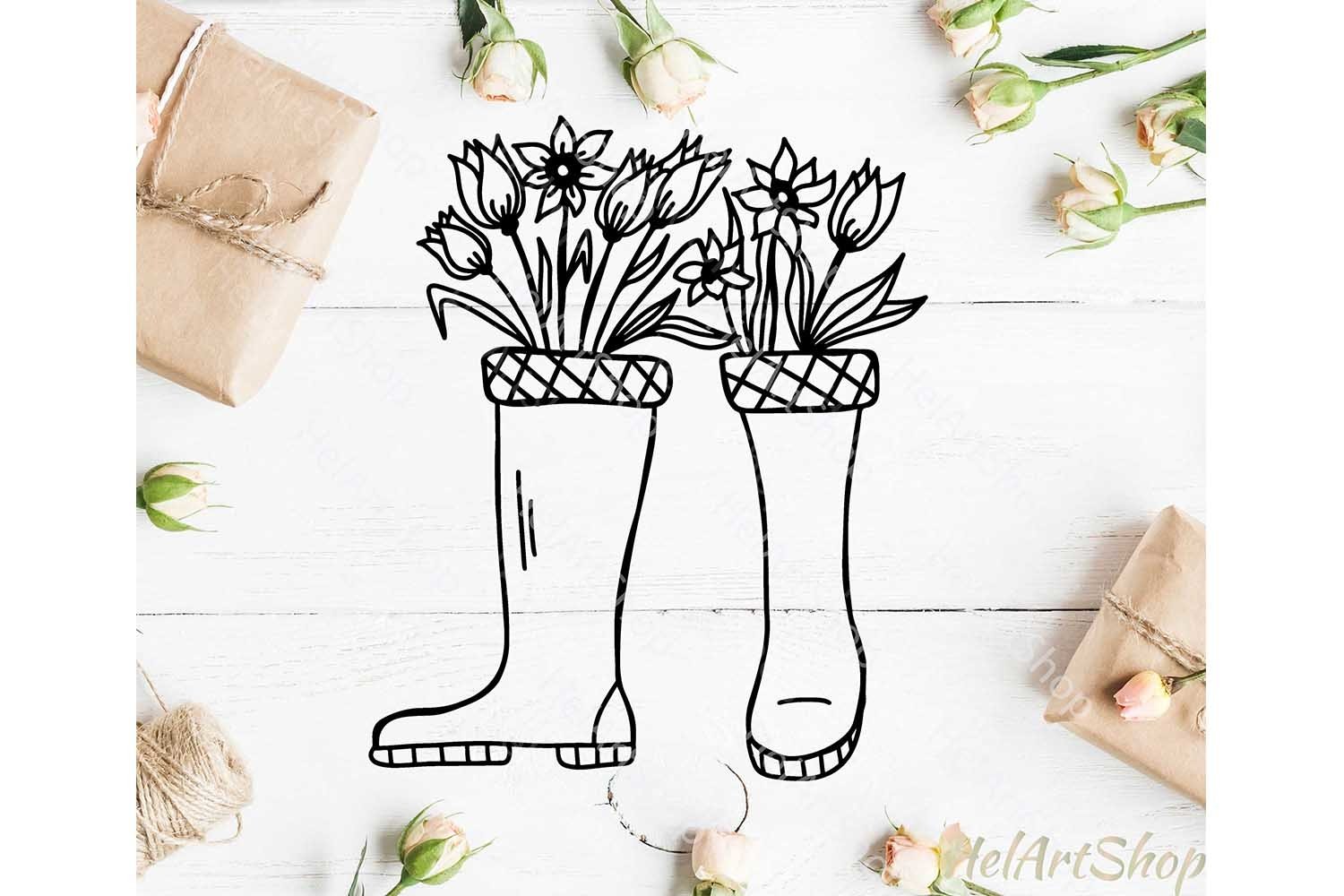 Spring svg, Gardening svg, Rain boots with flowers, Easter (434252 ...