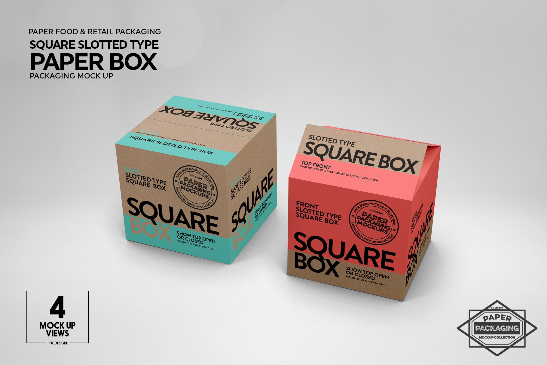 Square Slotted-Type Paper Box Packaging Mockup (405641) | Branding ...