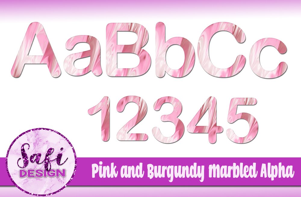 Pink and Burgundy Marbled Alphabet Clip Art
