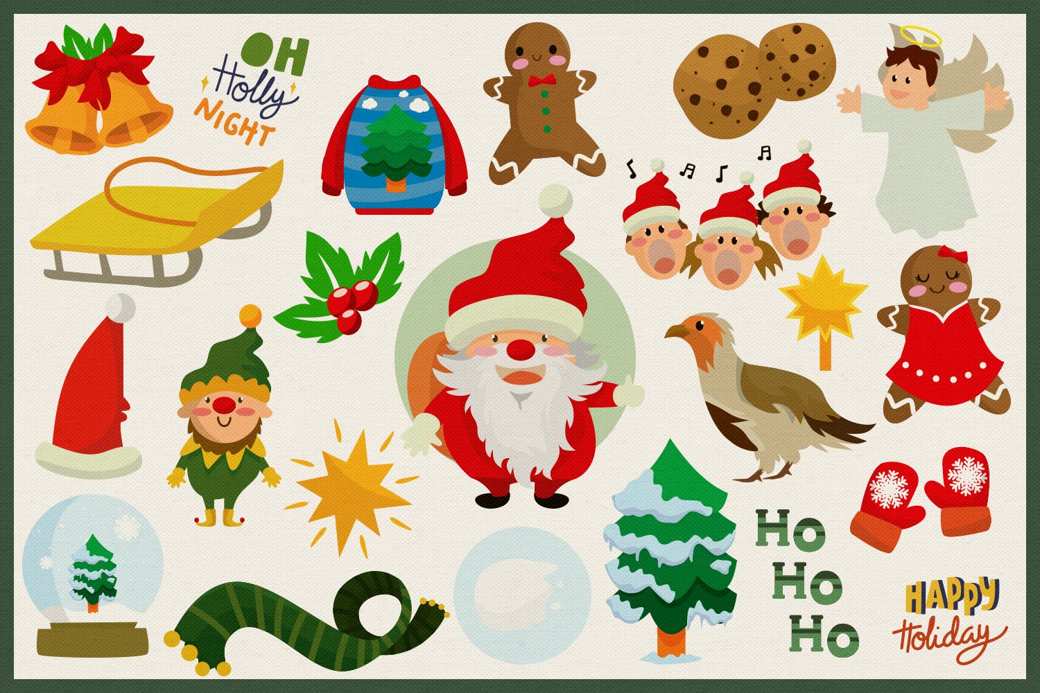 Merry Christmas Vector Clipart and Seamless Pattern