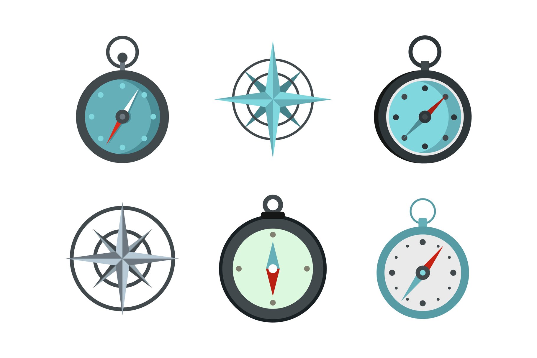 Compass icon set, flat style (388340) | Icons | Design Bundles