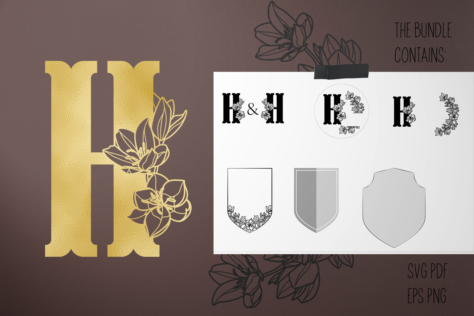Monogram H with wreath and shield for Farmhouse SVG EPS PNG (1117605 ...