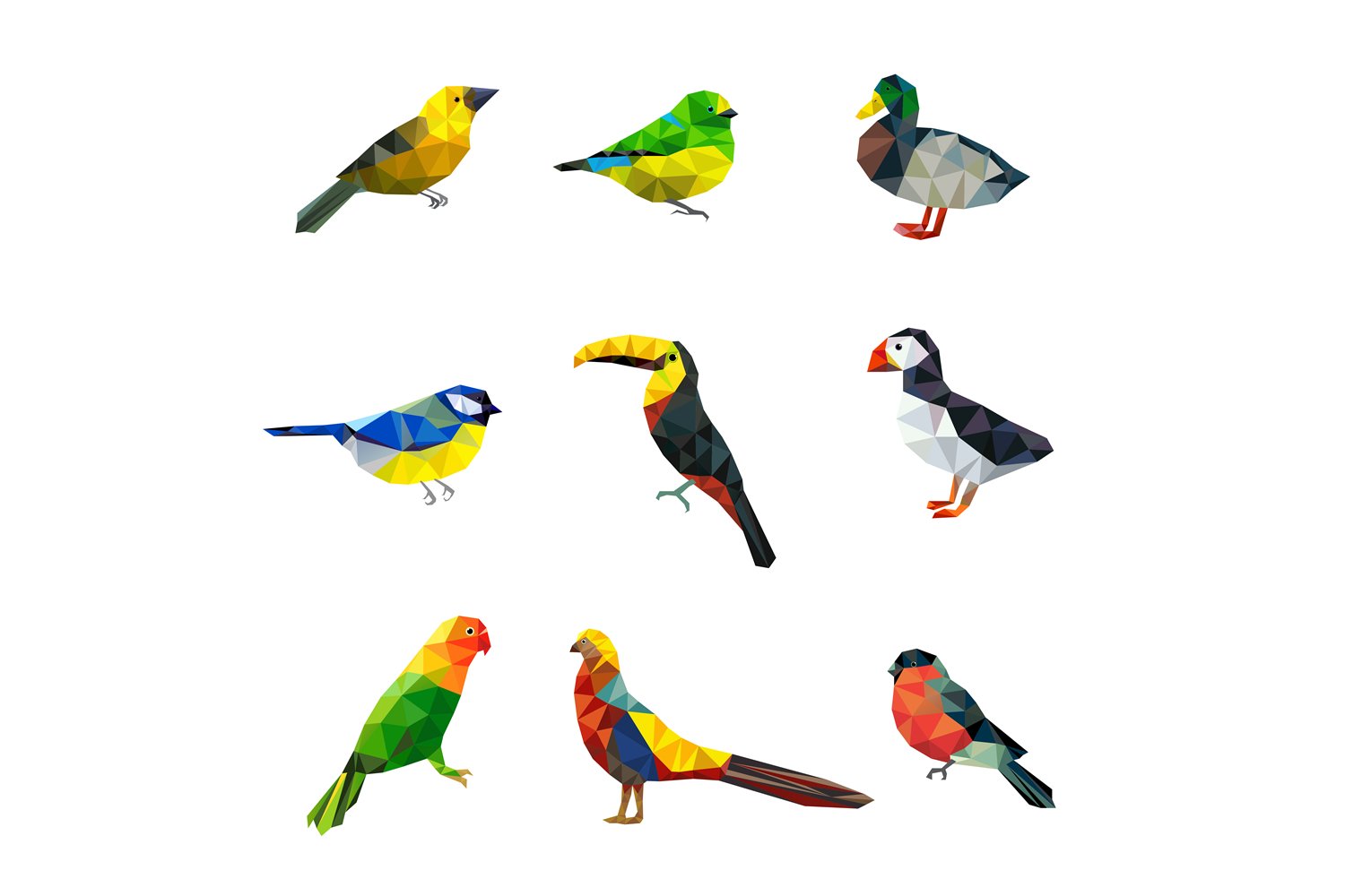 Polygonal birds. Triangle abstract shapes graphic flying bir (1236648 ...