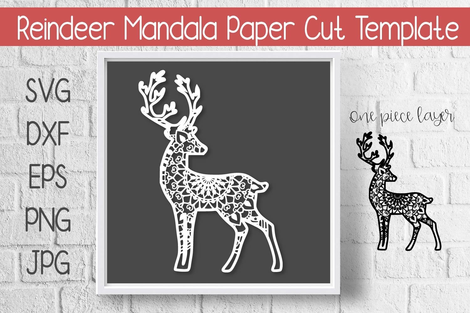 Reindeer Paper Cut Template Design SVG