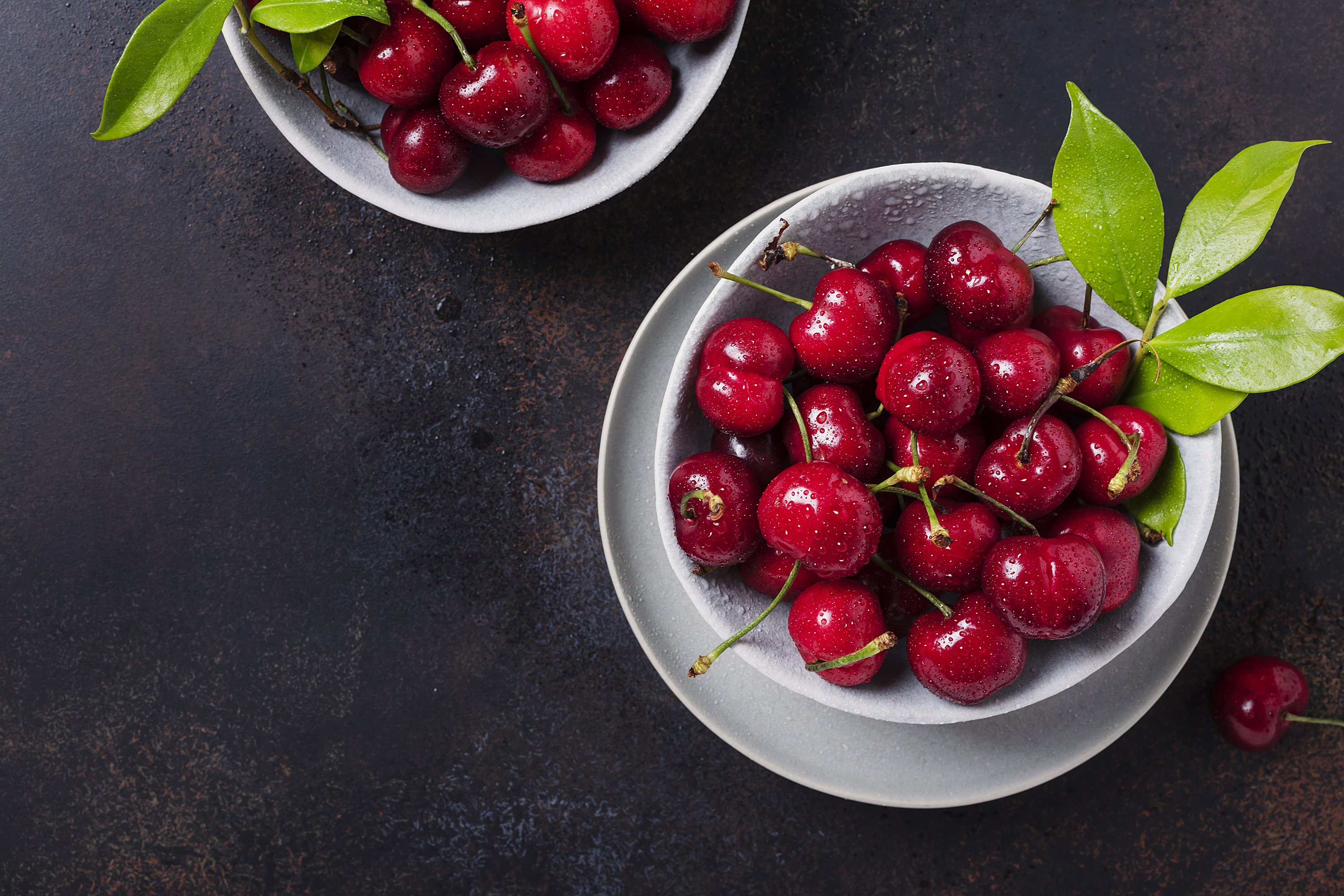 Top view of sweet fresh cherry in the ceramic bowl (681370) | Food and ...