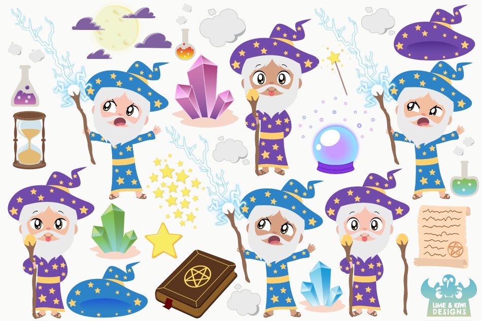 Magical Wizards Clipart, Instant Download Vector Art (358032 ...