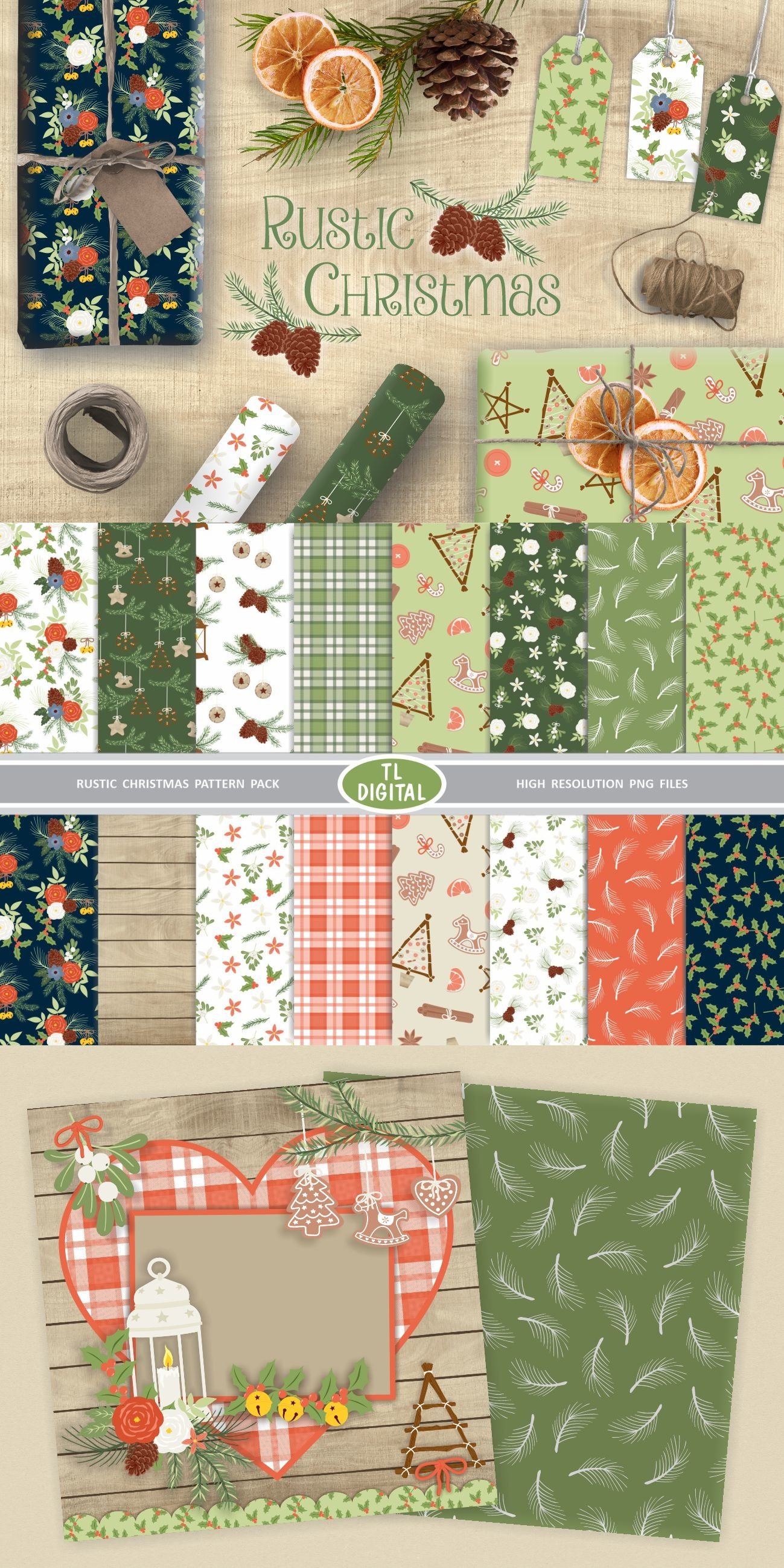 Rustic Christmas Paper Pack - 16 Seamless Patterns (304553) | Patterns ...