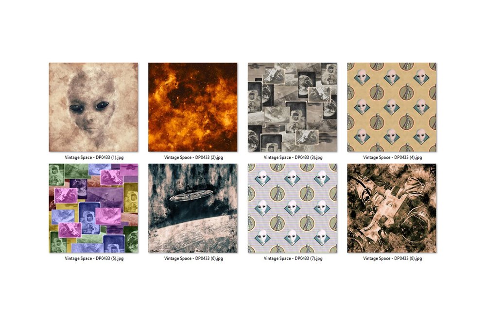 Vintage Style Aliens & Space Digital Paper (775098) | Backgrounds ...