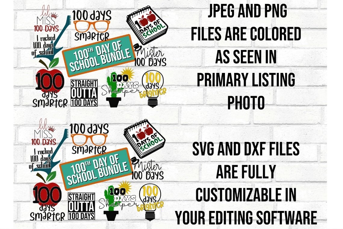 100 Days of School, One Hundred Days Bundle SVG JPEG PNG (422540 ...