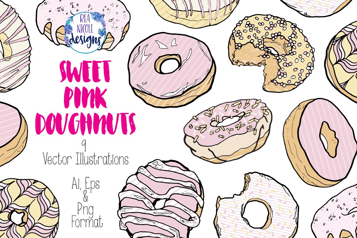 Sweet Pink Doughnuts (313770) | Illustrations | Design Bundles