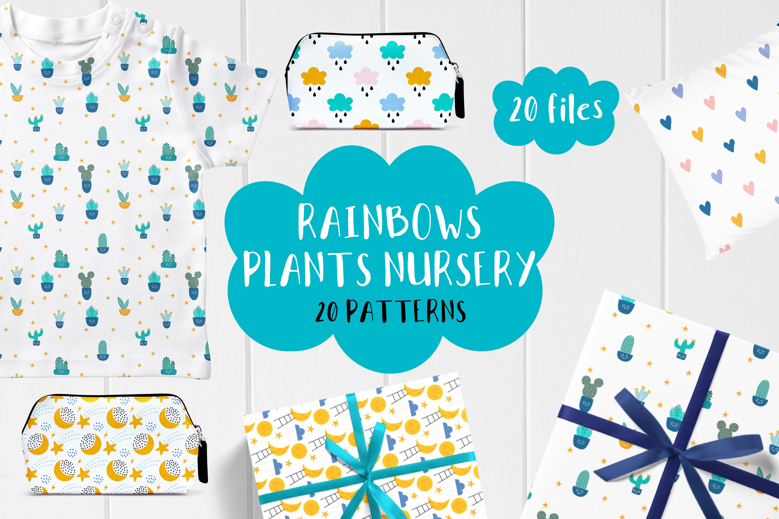 20 Rainbows, hearts, clouds, plants big patterns bundle (955192 ...