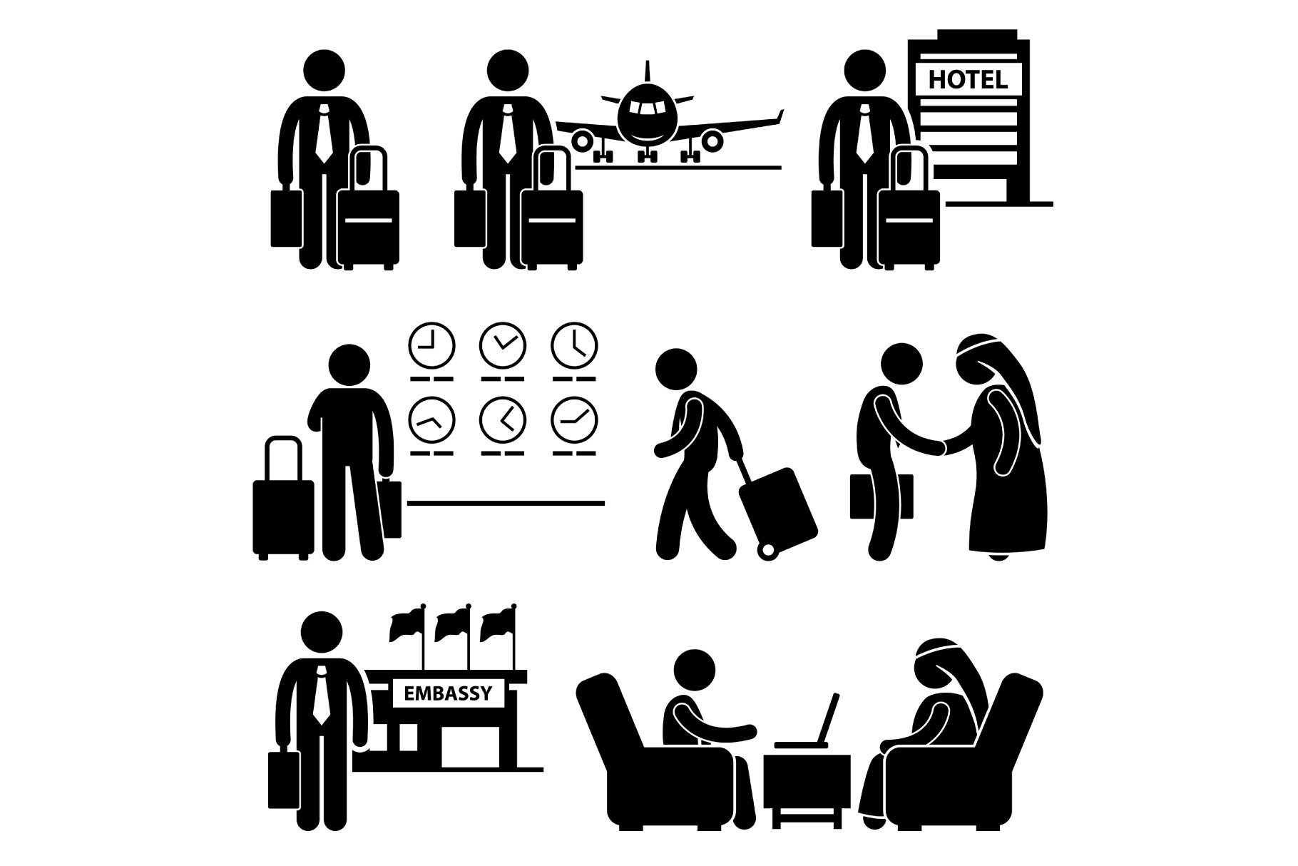 Business Trip Businessman Working Travel Abroad Stick Figure