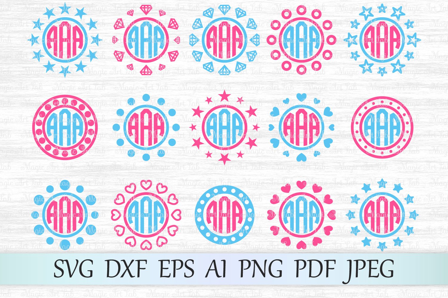 Monogram frames SVG, Circle monograms cut file, Monogram DXF (123933 ...