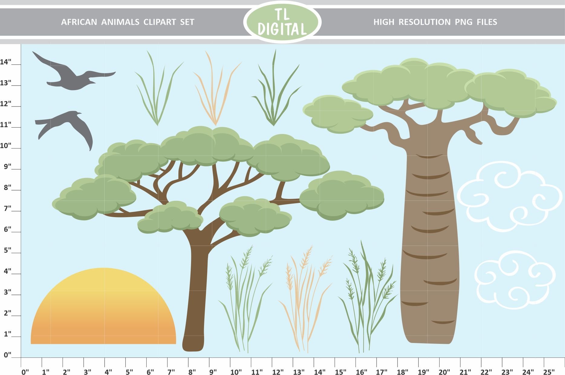 African Animal Clipart - Savannah Graphics- 35 PNG Graphics (523843 ...