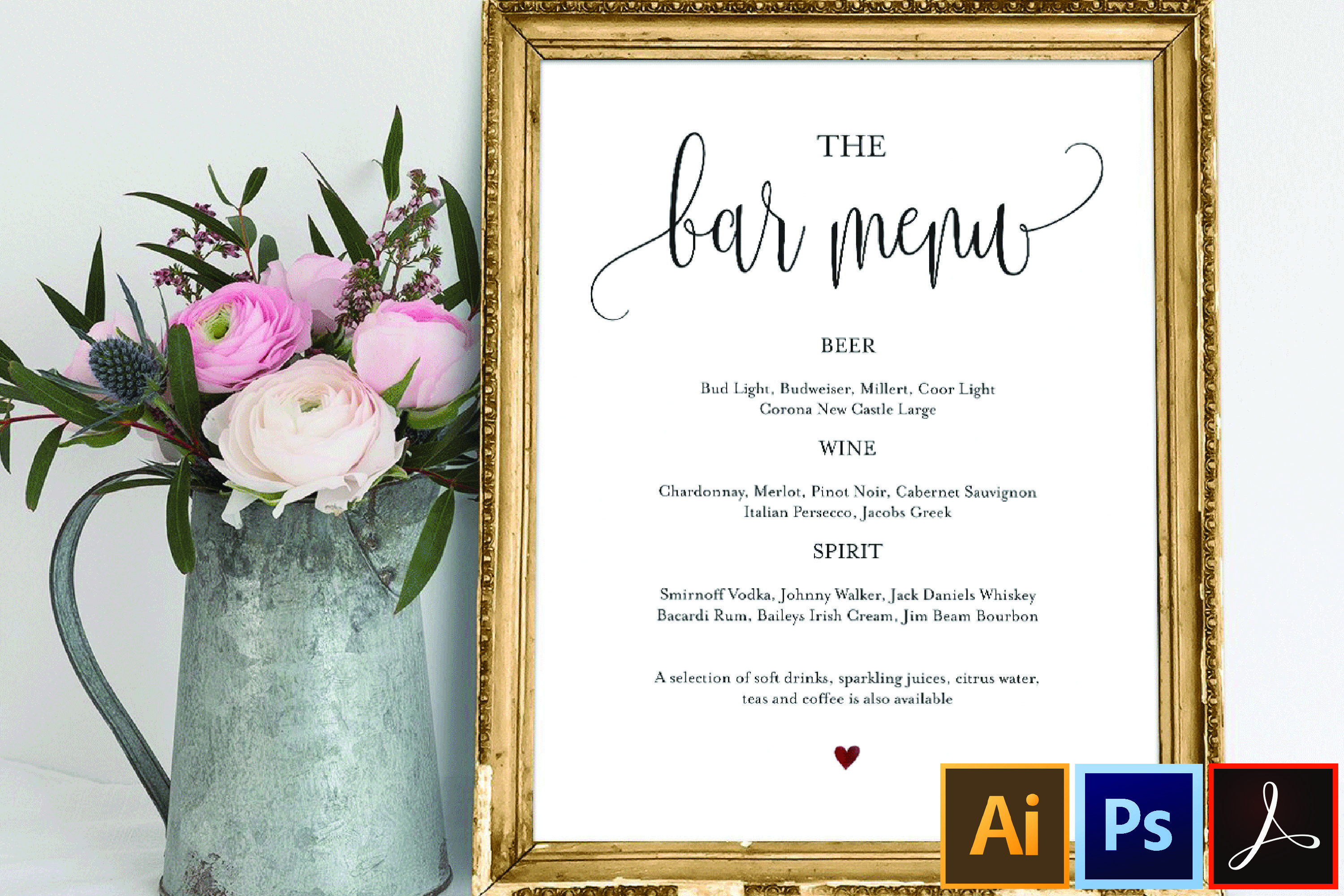 Bar Menu Sign Canva Template 8x10 Wedding Bar Menu Template Instant 