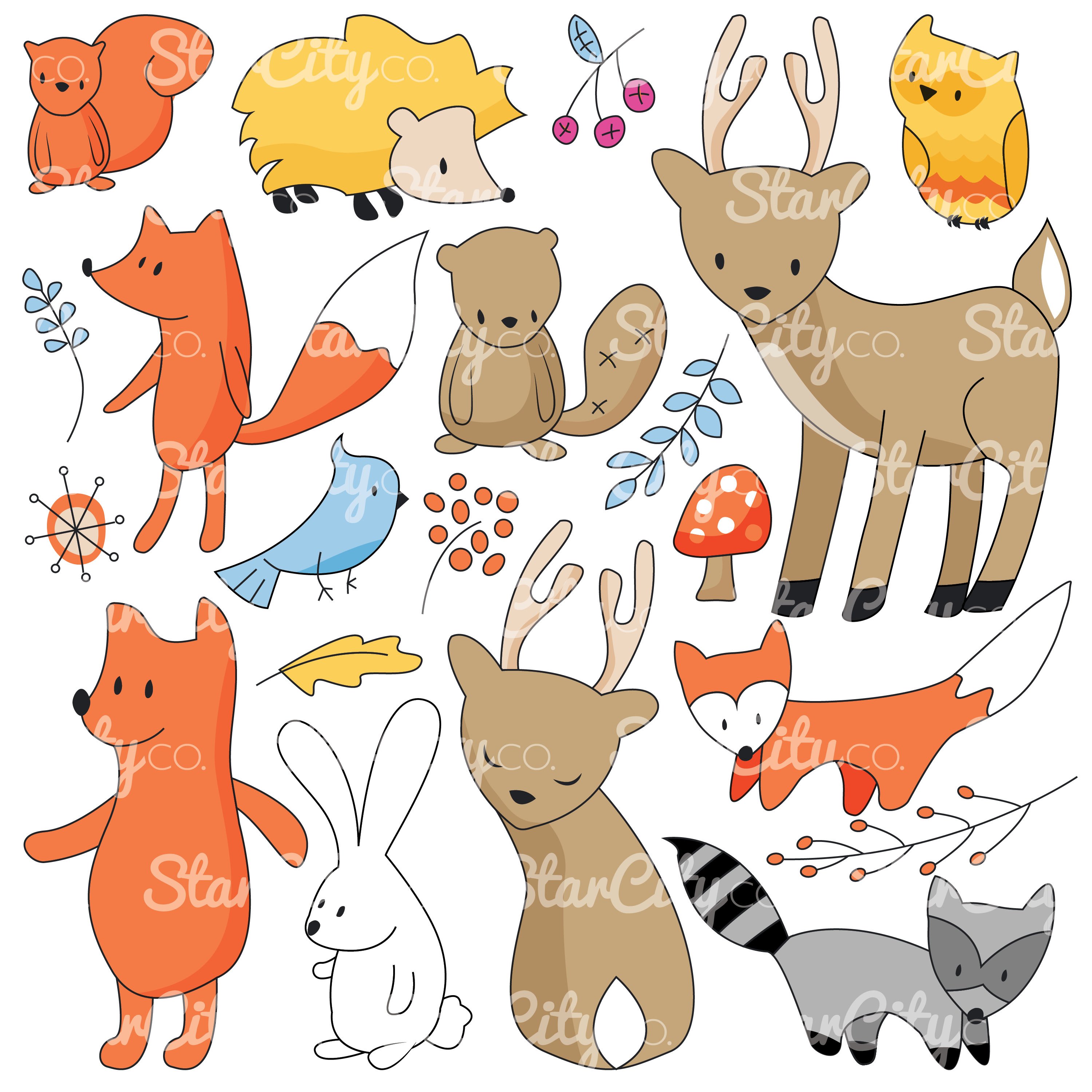 Forest Friends Clip art Graphics (102903) | Illustrations | Design Bundles