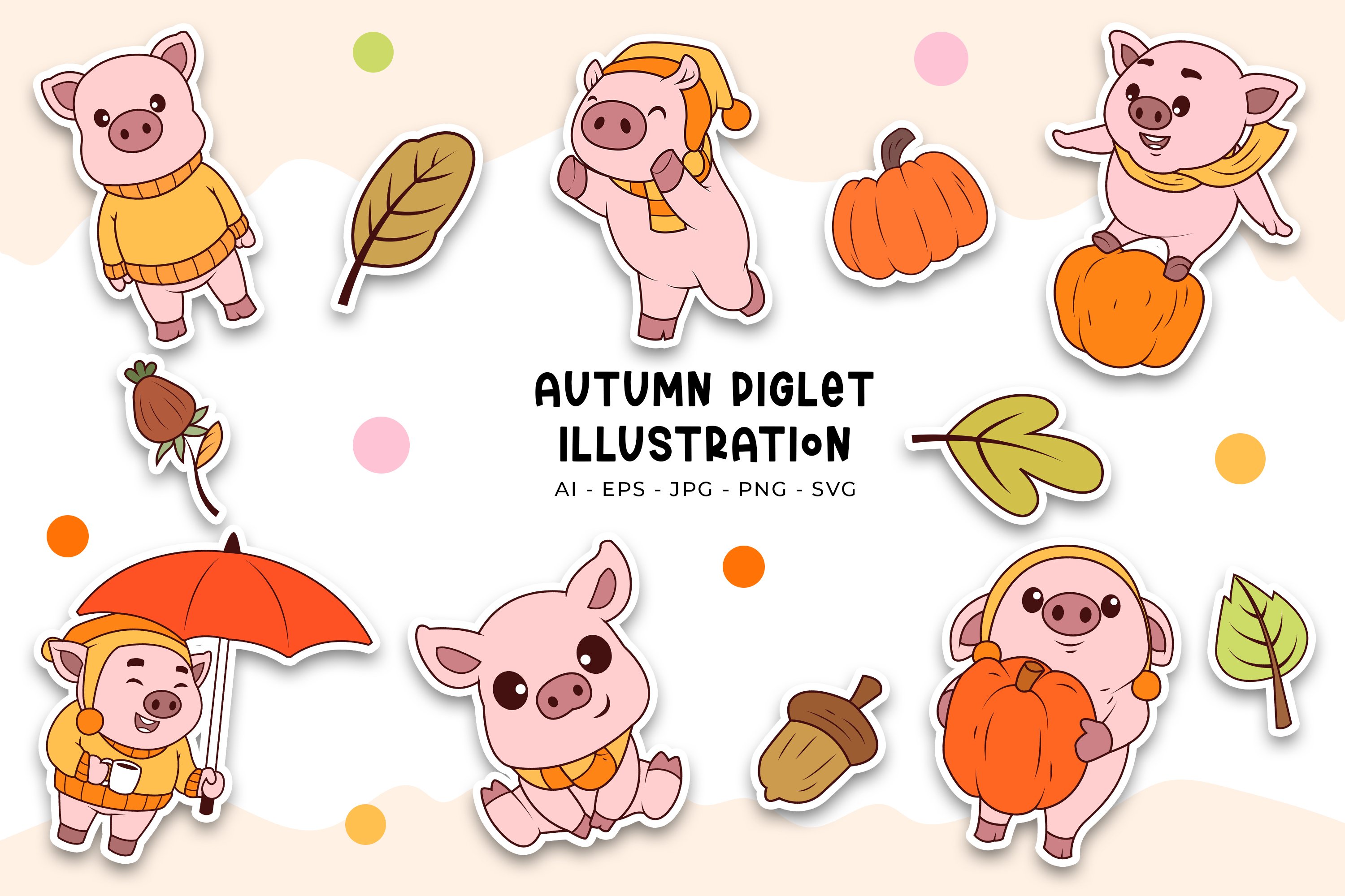 Autumn Piglet Illustration