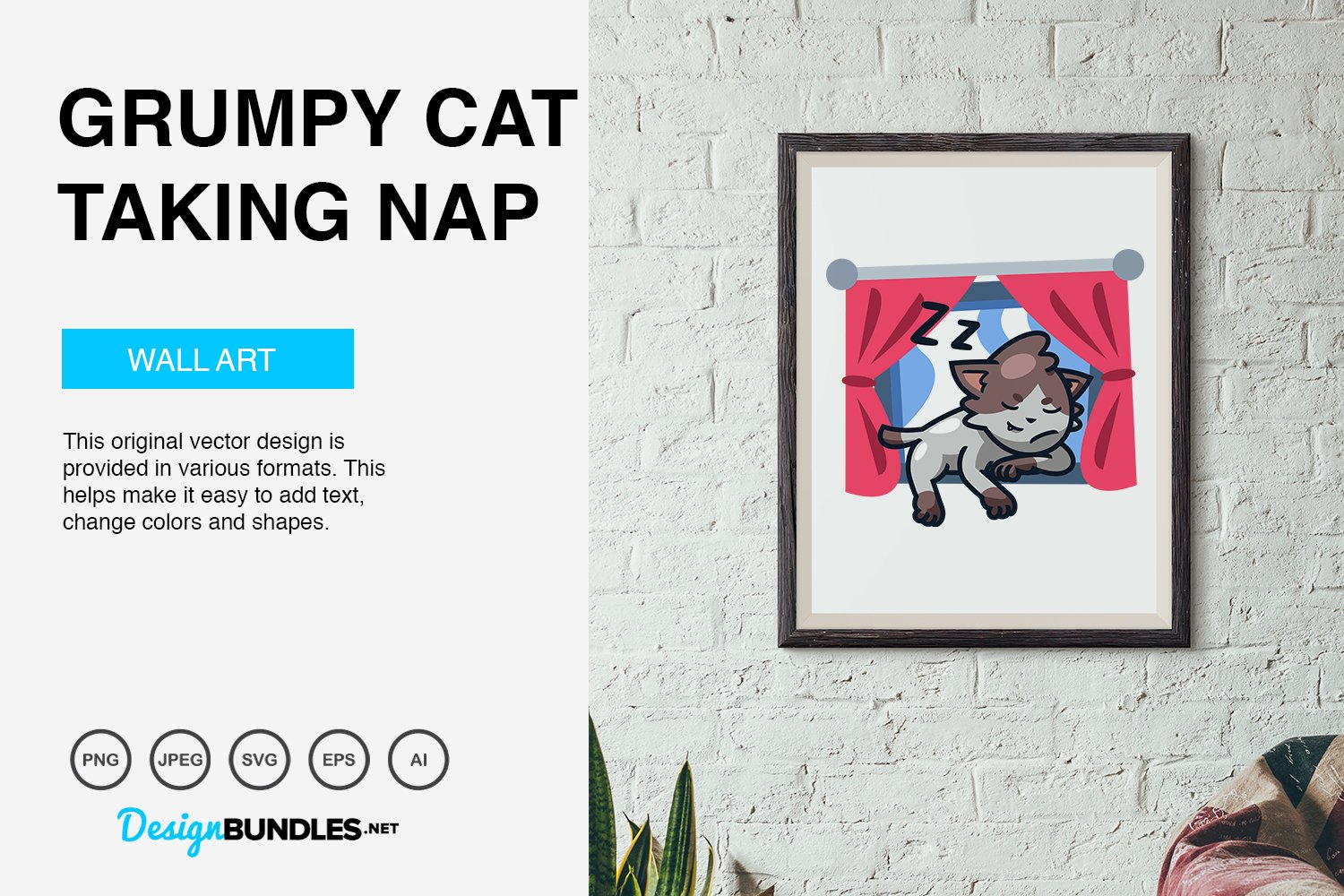 Grumpy Cat Taking Nap Vector Illustration