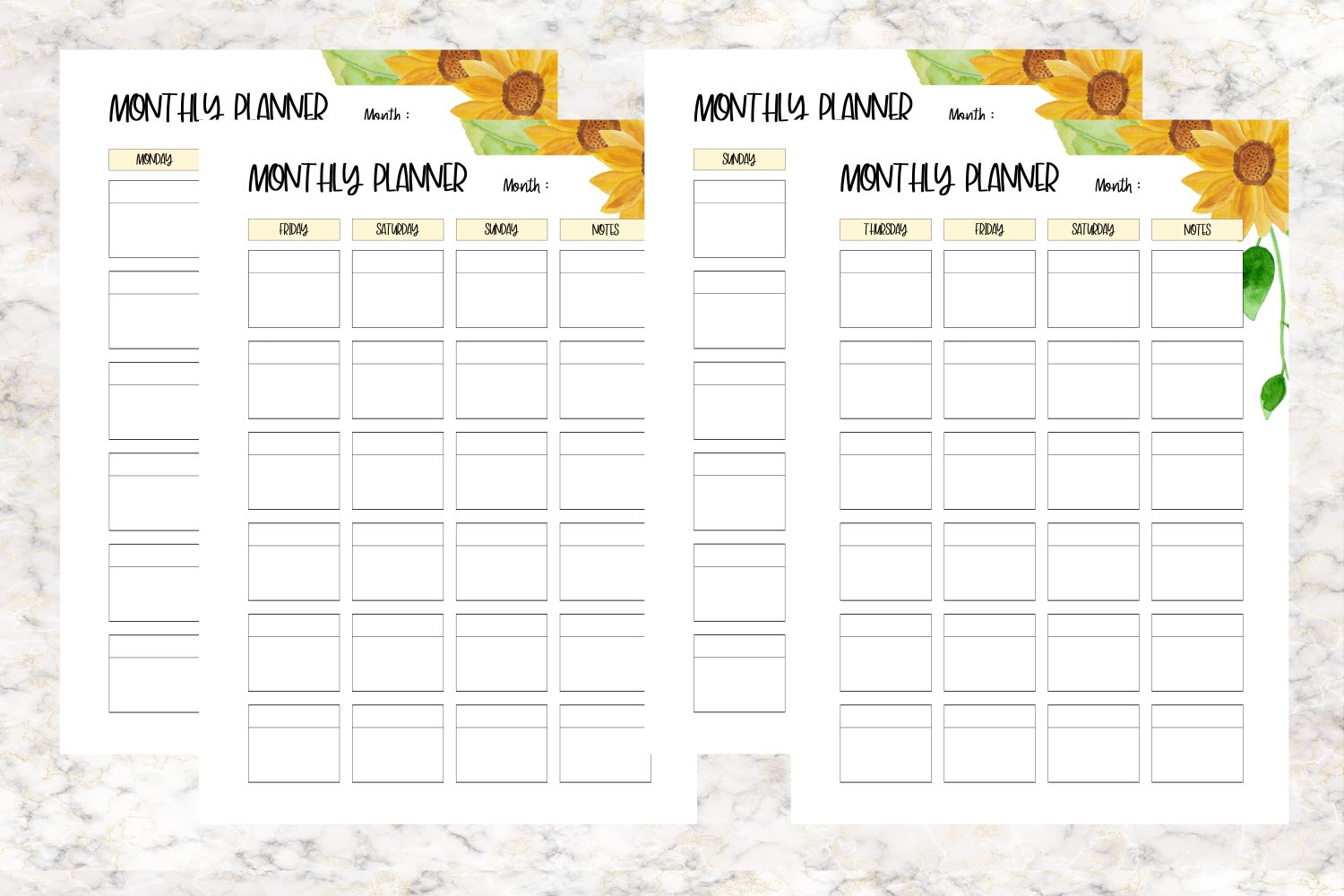 Watercolor Sunflowers Digital Planners