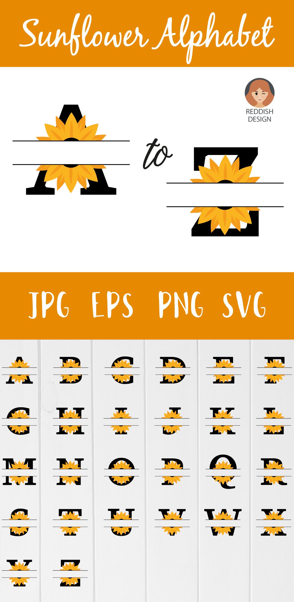 Sunflower Letters A-Z - 26 Split Monograms SVG PNG EPS JPG (1080968 ...