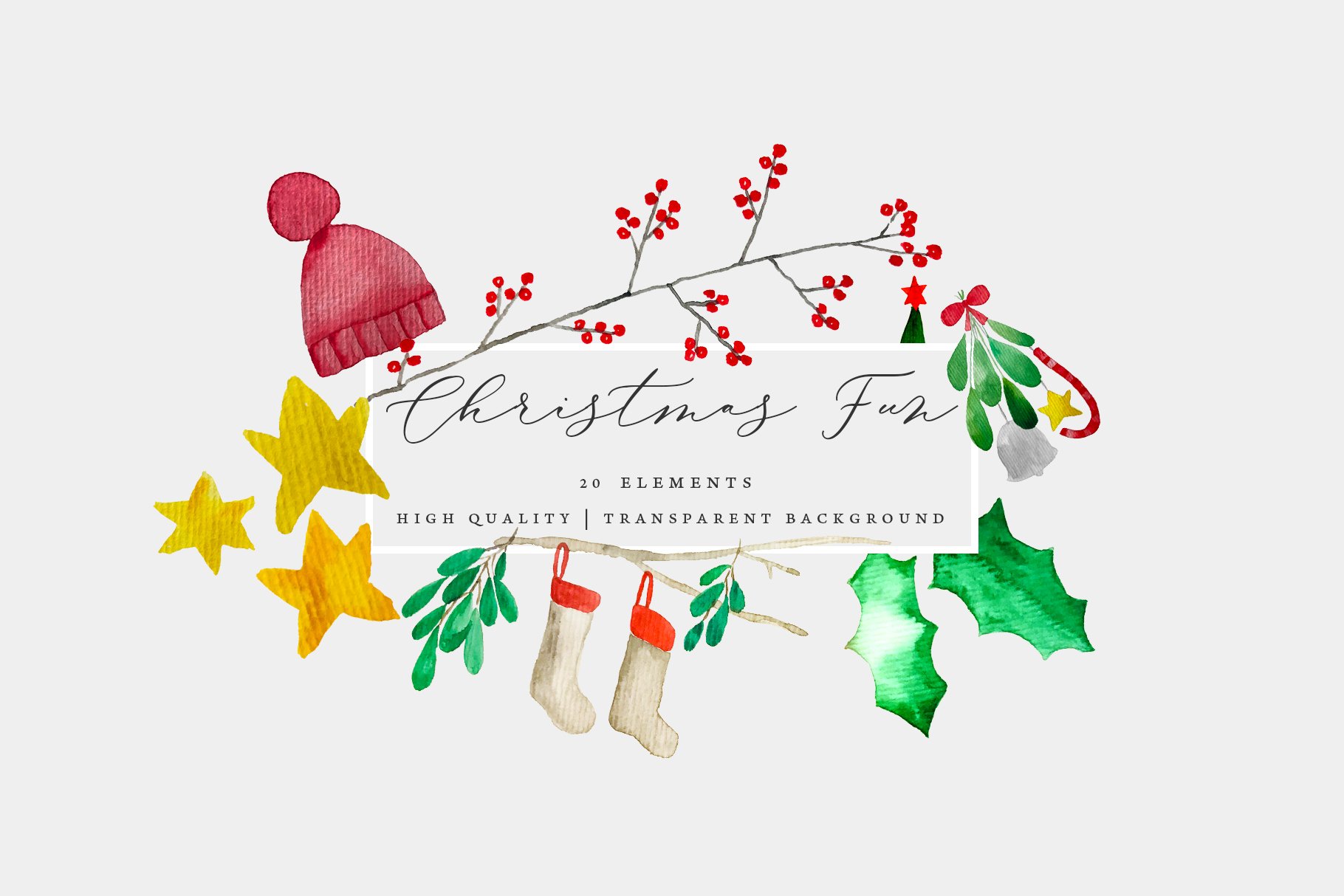 Festive Christmas watercolor clip art set (178007) | Illustrations ...